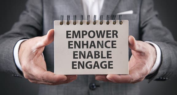 Man Showing Empower Enhance Enable Engage Concept Stock Image - Image ...