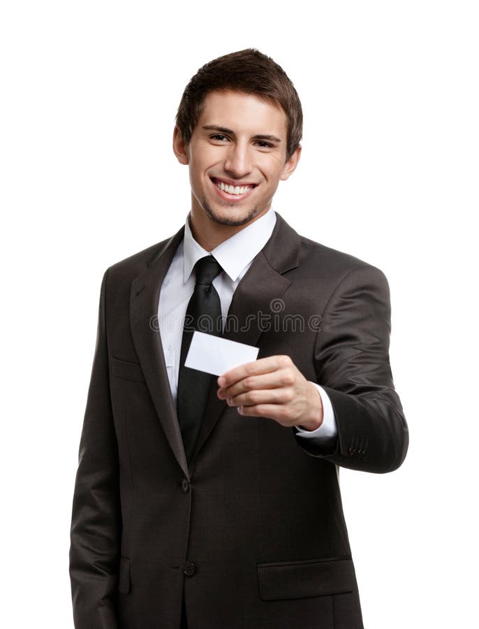 Man Showing Empty Business Card Stock Photo - Image of letter ...