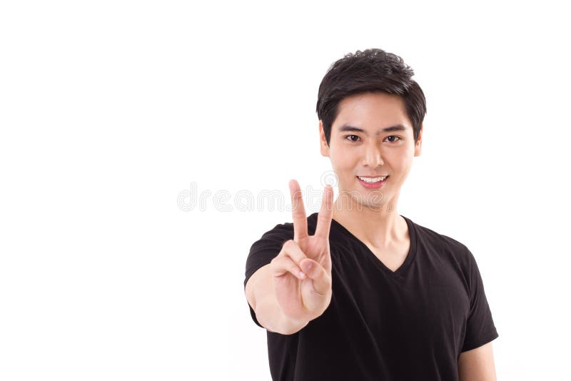 Man Showing 2 Finger, Victory Hand Sign Stock Photo - Image of human ...