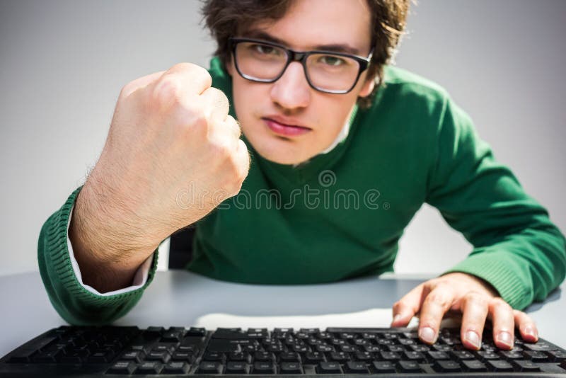 Man showing fist stock image. Image of keyboard, face - 72074635