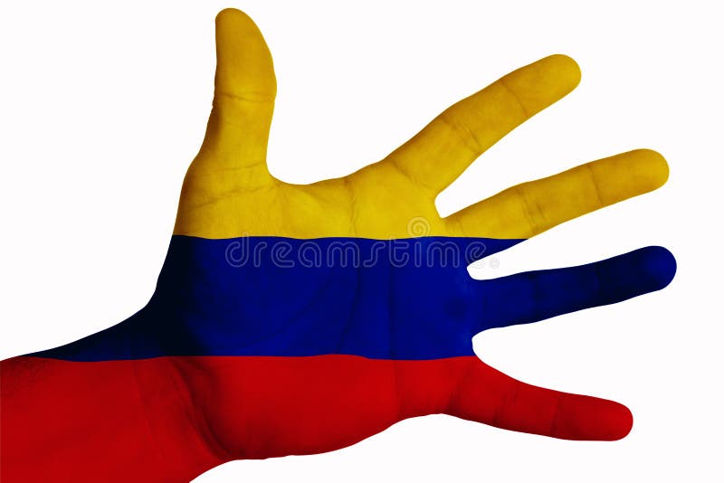 A Man Showing the Flag of Colombia in the Palm of His Hand Stock ...
