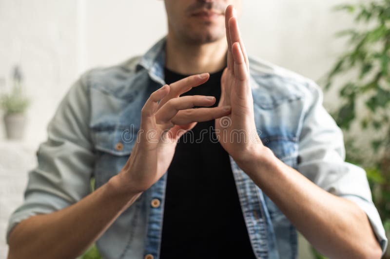 Sign Language Interpreter Man Translating a Meeting To ASL, American ...