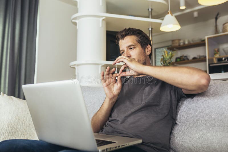 Man Showing Gesture in Sign Language Using Laptop, Make Video Call ...