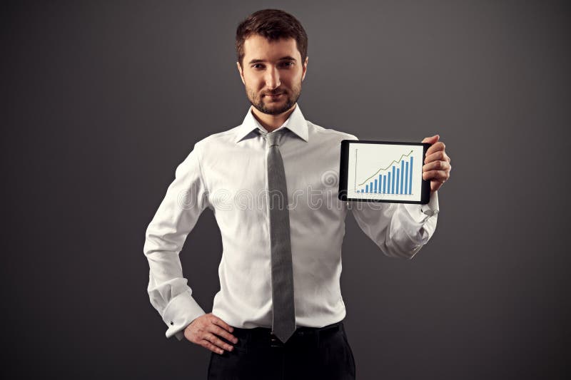 Man showing growth chart stock image. Image of touch - 30414667