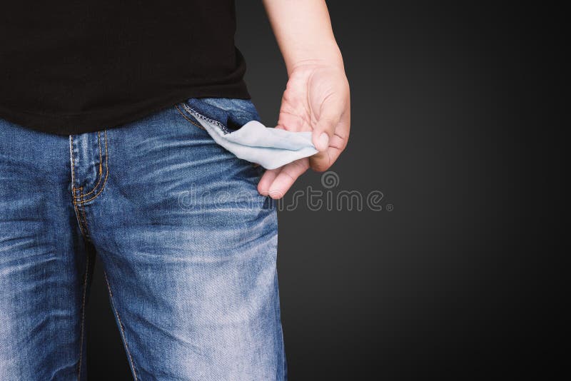 Man Showing His Empty Pockets with Yellow Car Background. Stock Photo ...