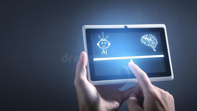 Man Showing Human Brain with a Ai Robot on Scales Stock Image - Image ...
