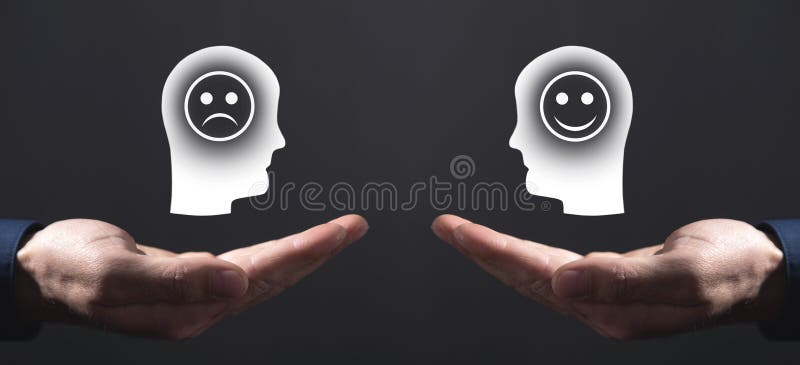 Man Showing Human Head with a Sad and Happy Smiling Face Stock Photo ...