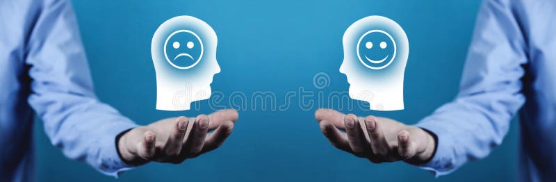 Man Showing Human Head with a Sad and Happy Smiling Face Stock Photo ...