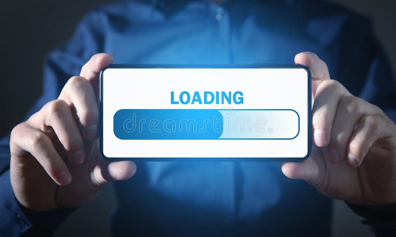 Man Showing Loading Bar on Smartphone Screen Stock Image - Image of ...