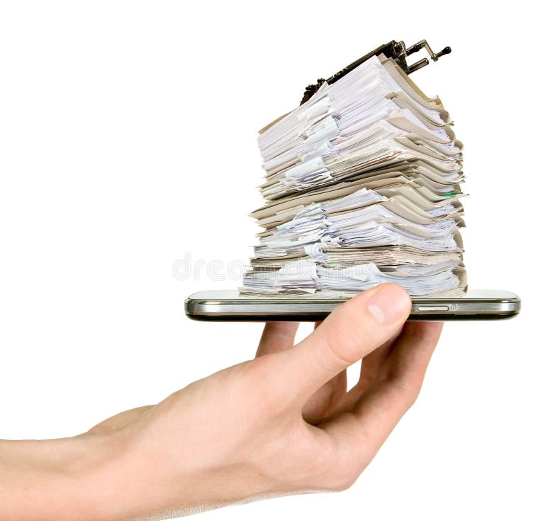 Man is Showing Mobile Phone with Documents Stock Image - Image of media ...