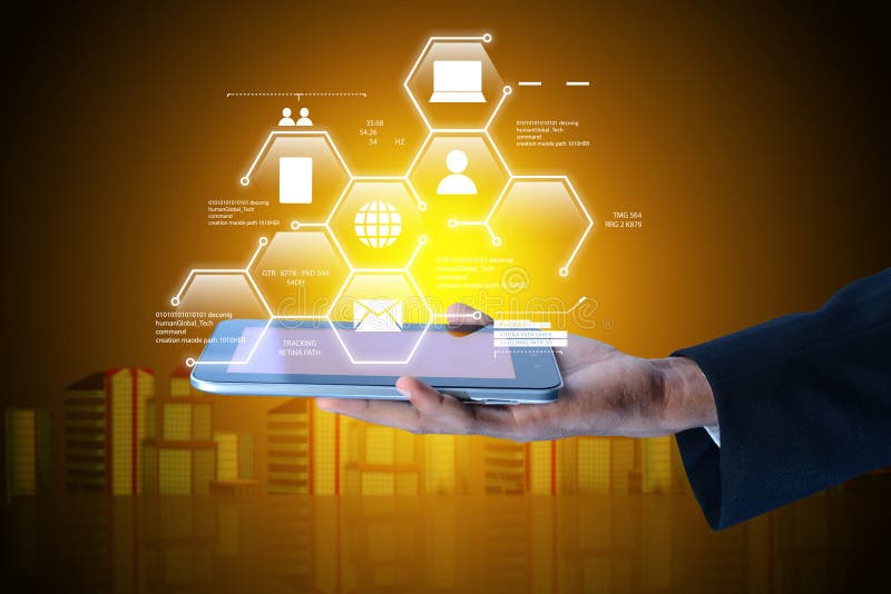 Man Showing Networking on Mobile Phone Stock Illustration ...