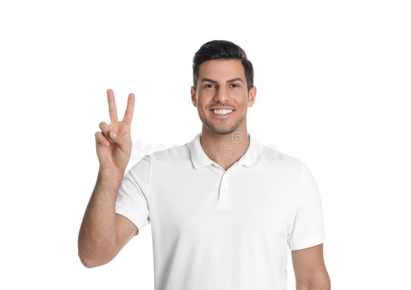 Man Showing Number Two with His Hand on White Background Stock Photo ...