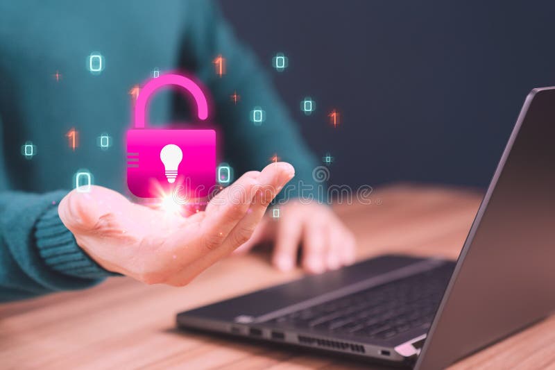 Man Showing Open Key Icon with Creativity Light Bulb Symbol in Hand ...