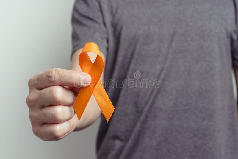 Man Showing Orange Ribbon. Awareness Ribbon Stock Photo - Image of ...
