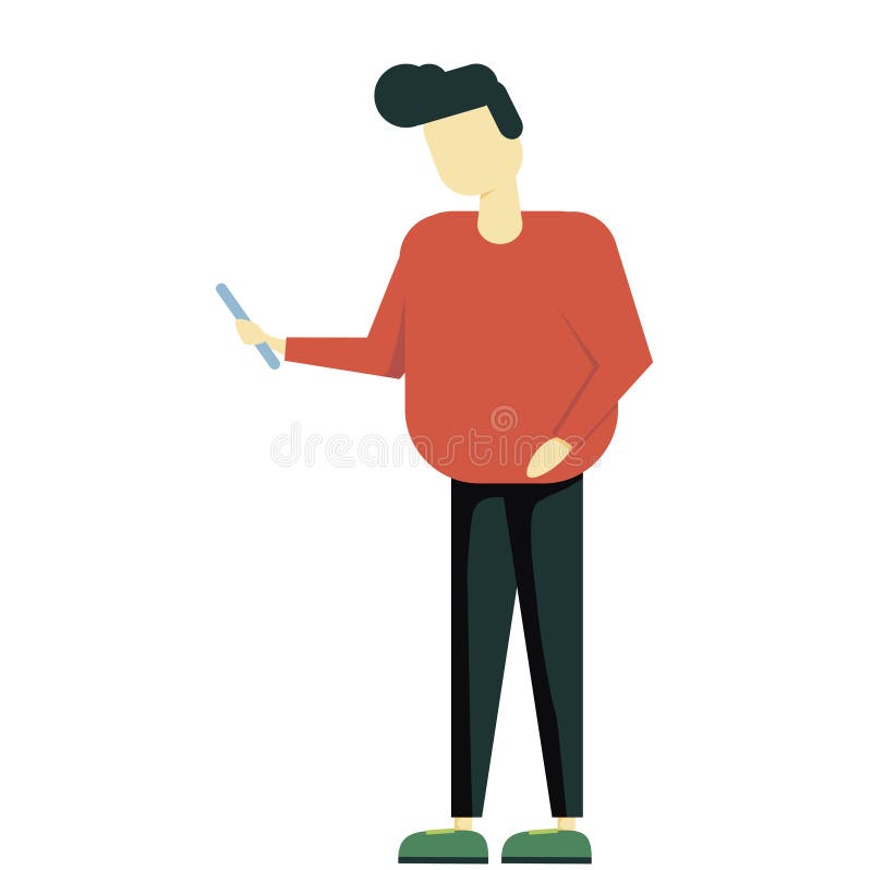 Man Is Showing The Phone People And Gadgets Vector Illustration In