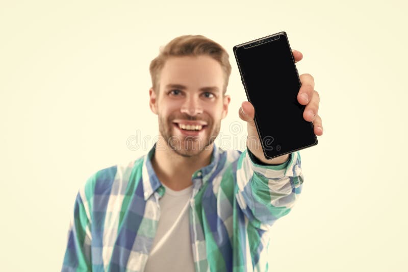 Man Showing Phone Screen on Background, Selective Focus. Photo of Man ...