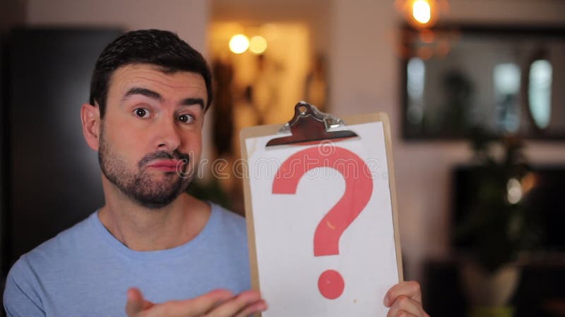 Man Showing a Question Mark Stock Footage - Video of information ...
