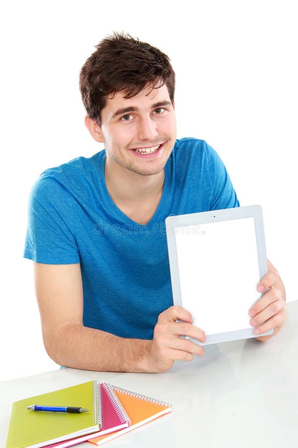 Man Showing Screen of Digital Tablet Stock Image - Image of multiracial ...