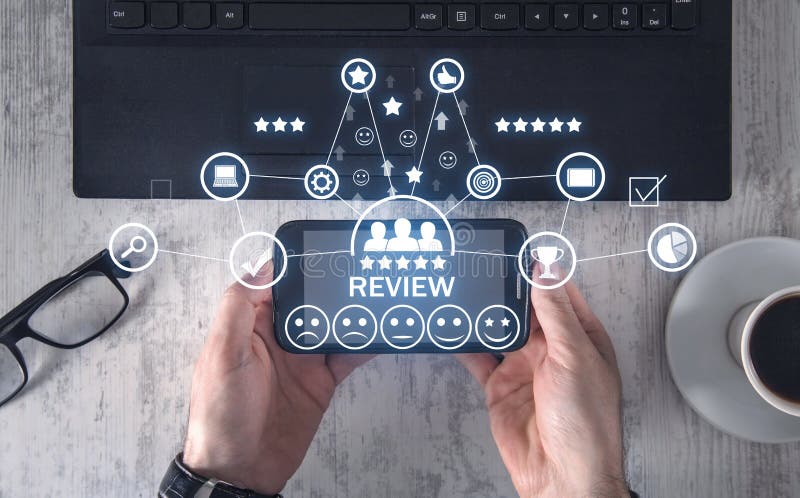 Man Showing Smartphone. Review. Customer Satisfaction Stock Image ...