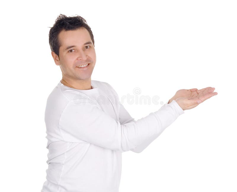 Man Showing Something on the Palm Stock Photo - Image of confident ...