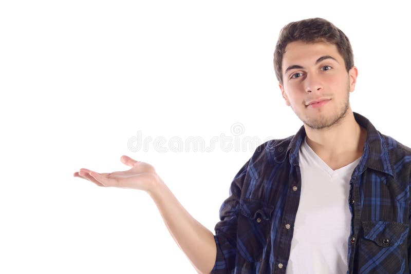 Man Showing Something on Palm. Stock Image - Image of copy, male: 79179417