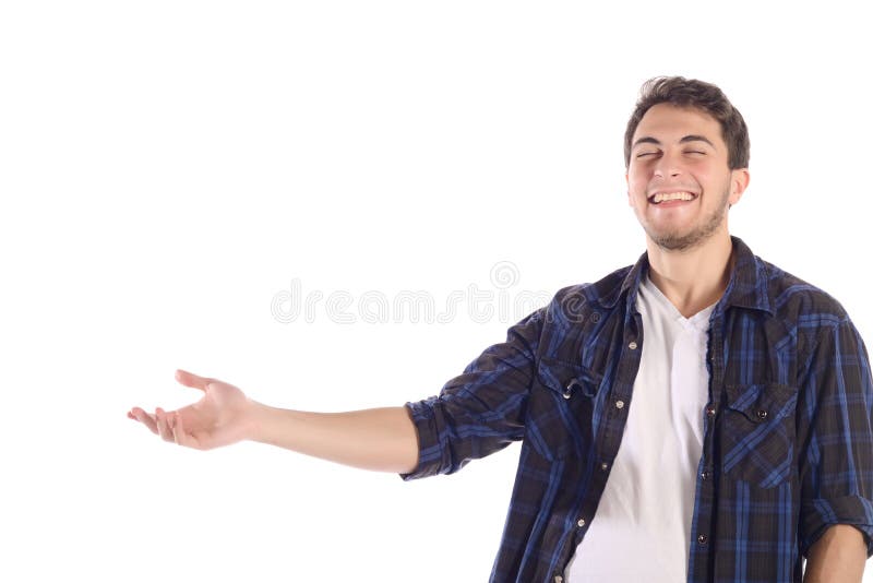 Man Showing Something on Palm. Stock Photo - Image of holding, handsome ...