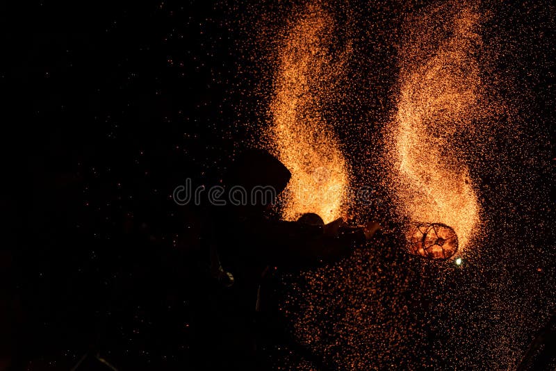 A Man is Showing Swing Fire Show Stock Photo - Image of evening, fiery ...