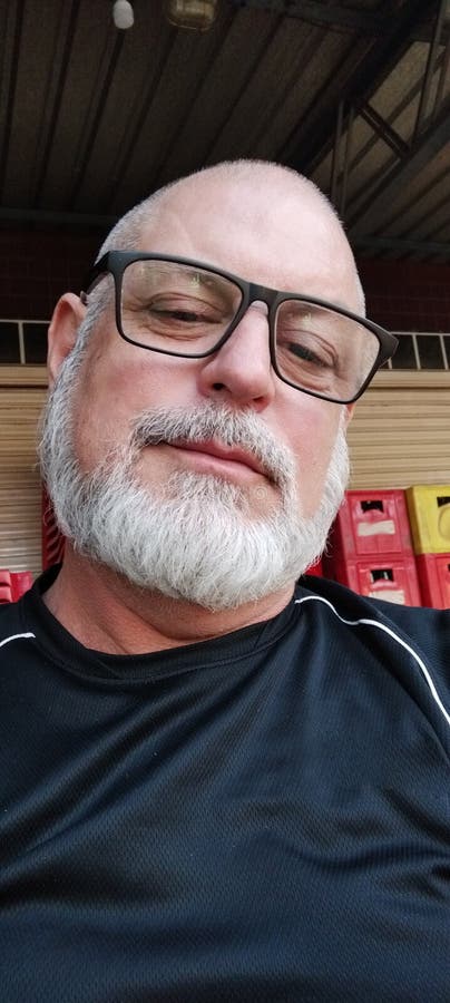 Man Showing Teeth Smiling with Closed Eye White Beard Stock Photo ...