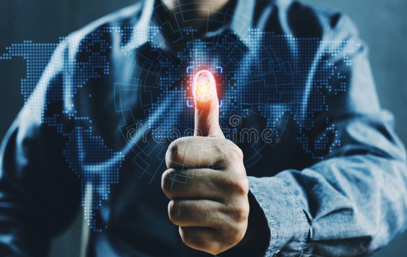 Man Showing Thumb Up Showing Virtual Digital Fingerprint Stock Image ...