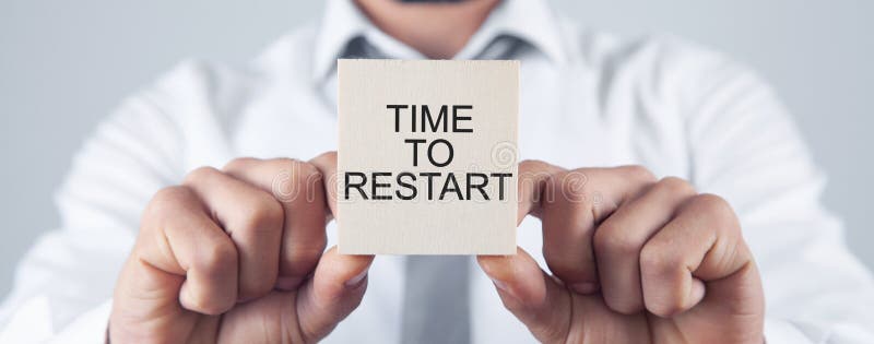 Man Showing Time To Restart Message Stock Image - Image of work ...