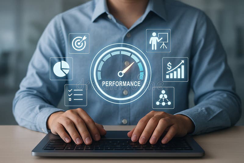 Man Using Laptop with Performance Dashboard Showing Business Growth and ...