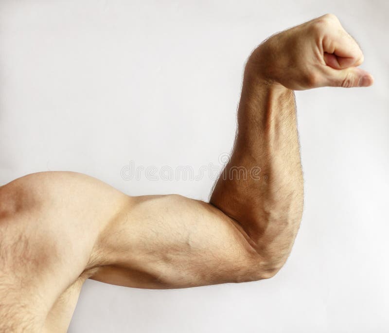 A man shows arm strength stock photo. Image of sign, caucasian - 86065076