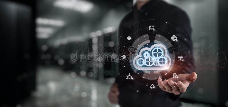 A Man Shows a Data Cloud Control Structure Stock Photo - Image of ...