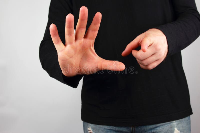 Man Shows Different Hand Gestures Stock Photo - Image of index, male ...