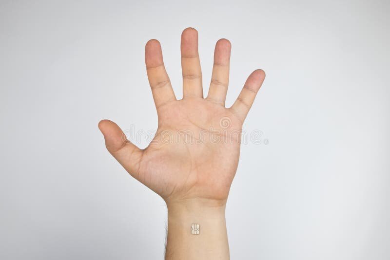 The Man Shows His Hand with a Chip Implanted. the Concept of Chipping ...