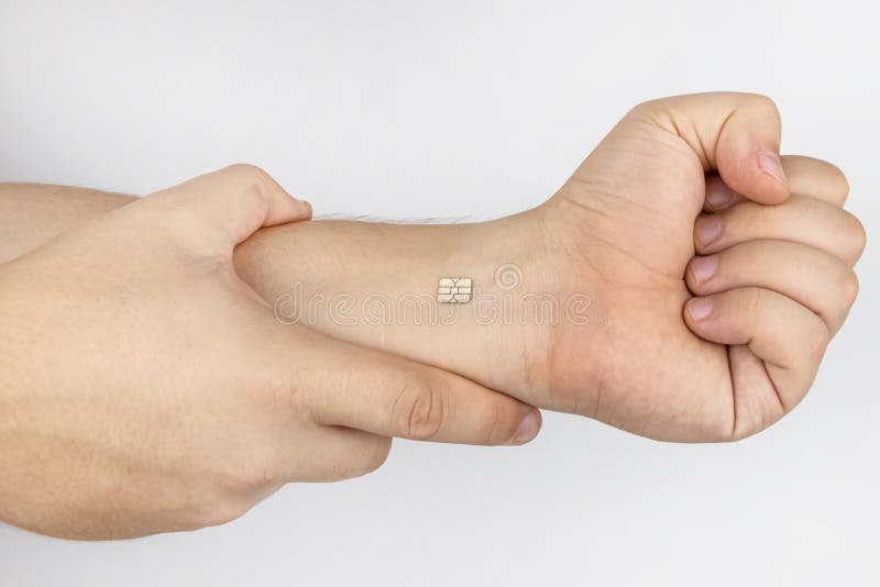 The Man Shows His Hand with a Chip Implanted. the Concept of Chipping ...
