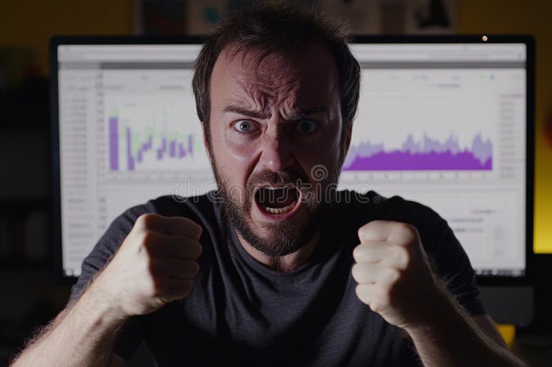 A Man Shows Intense Frustration while Staring at Financial Data on His ...