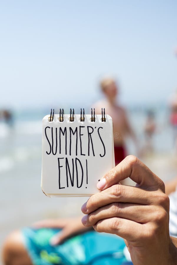 Man Shows a Note with the Text Summers End Stock Image - Image of ...
