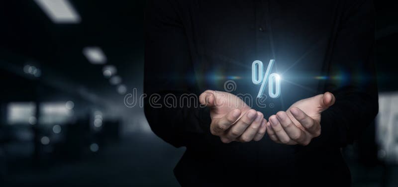 A man shows a percent sign stock image. Image of percentage - 281689411