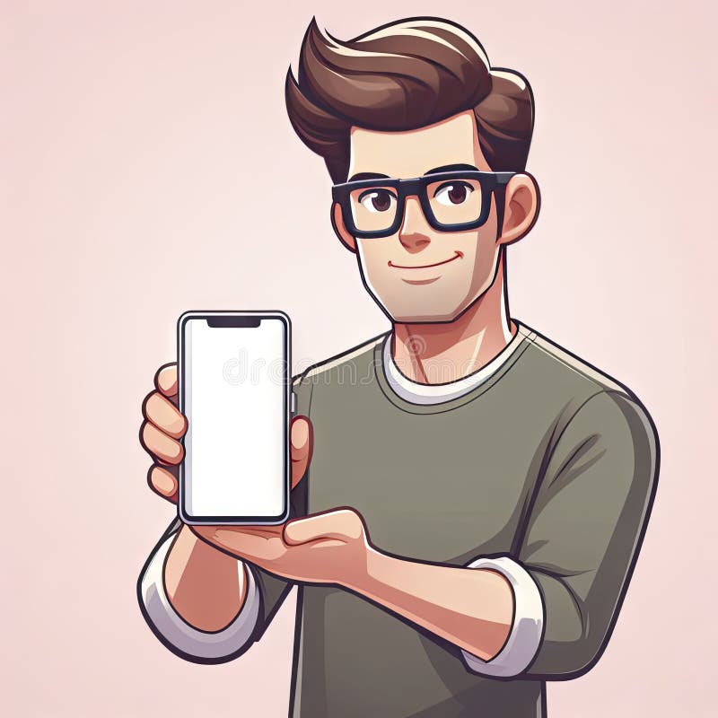 Man Shows Phone Screen Mockup. Ai Generative Stock Illustration ...