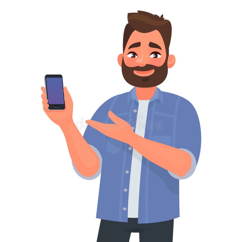 Man is Showing the Phone. People and Gadgets Stock Illustration ...