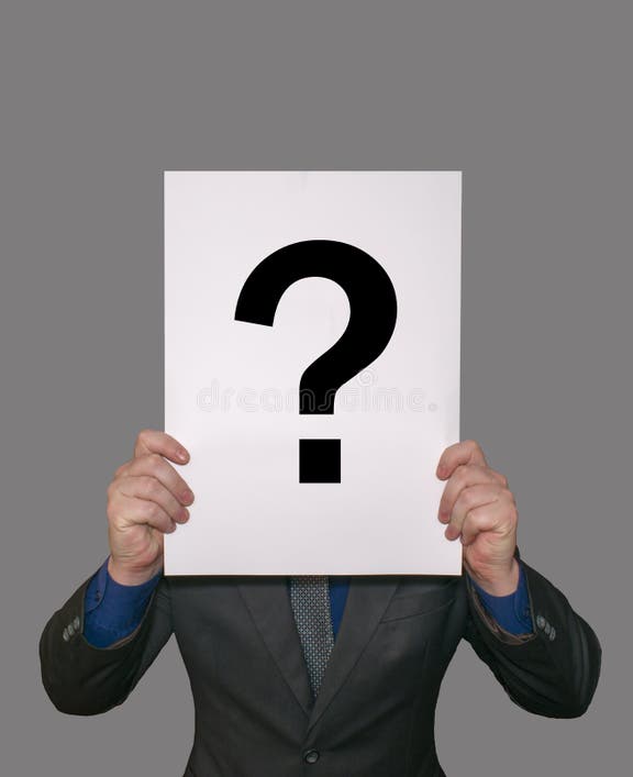 A Man Shows a White Large Paper A3 A2, on the Paper a Question Mark is ...