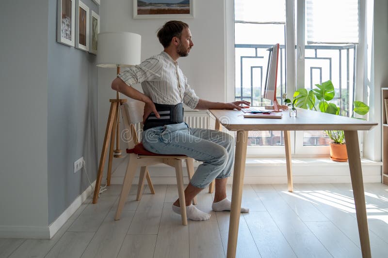 Man Wearing Back Support Belt on Lower Back To Treatment of Hernia ...