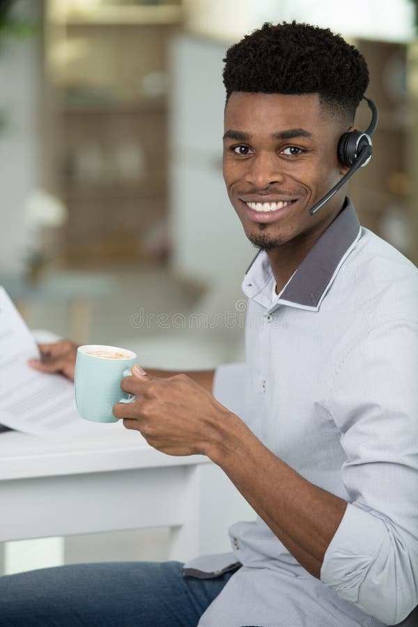 Man in Side Profile Smiling Having Online Conversation Stock Image ...