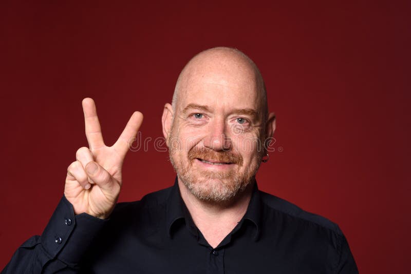 Man with Sign Victory on Red Background Stock Photo - Image of ...