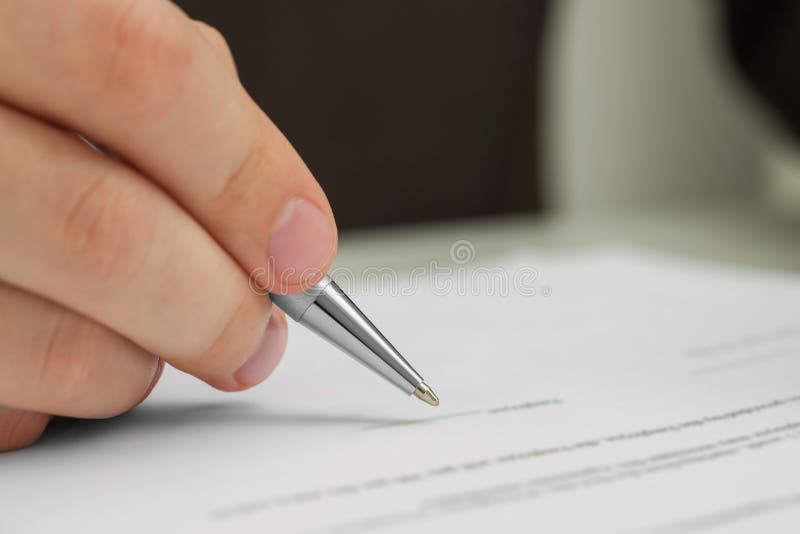 Man Signing Document, Closeup View. Space for Text Stock Photo - Image ...