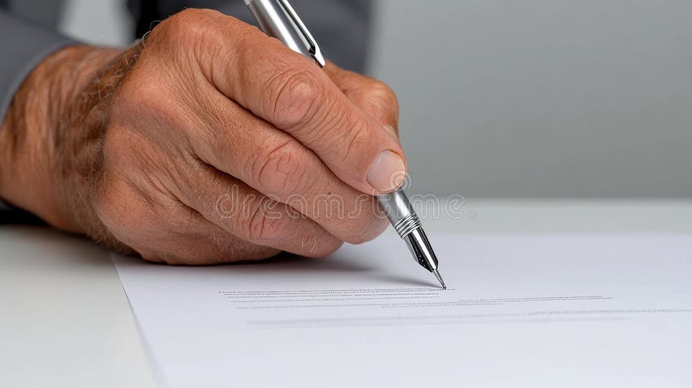 A Man Signing a Document with His Pen on Top of the Paper, AI Stock ...