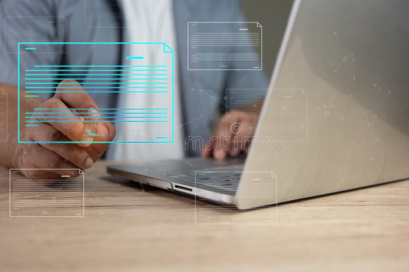 Man Signing Electronic Documents on Digital Documents Online. Digital ...