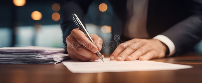 The Man Signing Important Document at Modern Office Desk.AI Generated ...