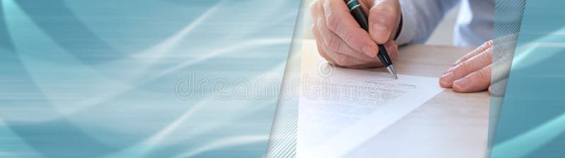 Man Signing a Contract, Light Effect. Panoramic Banner Stock Image ...